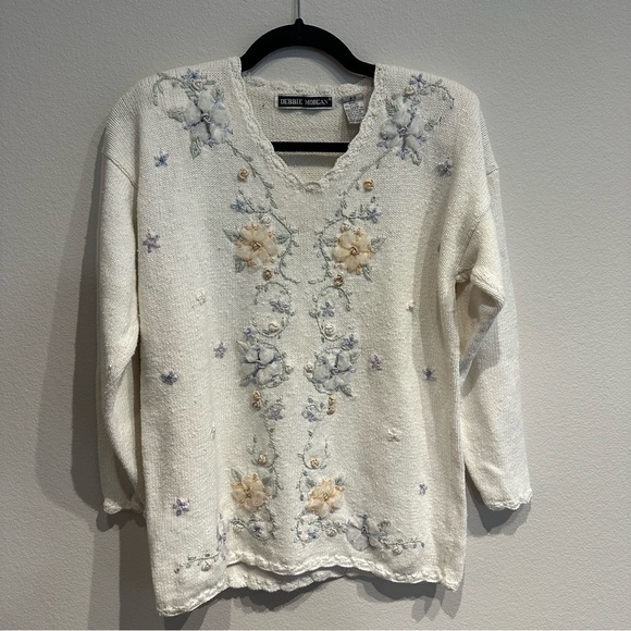 Debbie Morgan | Sweaters | Vintage Debbie Morgan Ivory Knit Embroidered ...